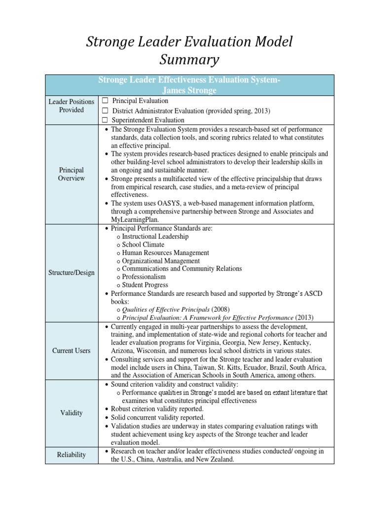 Stronge Principal Evaluation Framework | PDF | Educational Assessment ...