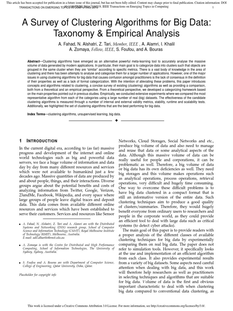 A Survey of Clustering Algorithms For Big Data: Taxonomy & Empirical Analysis | Download Free ...