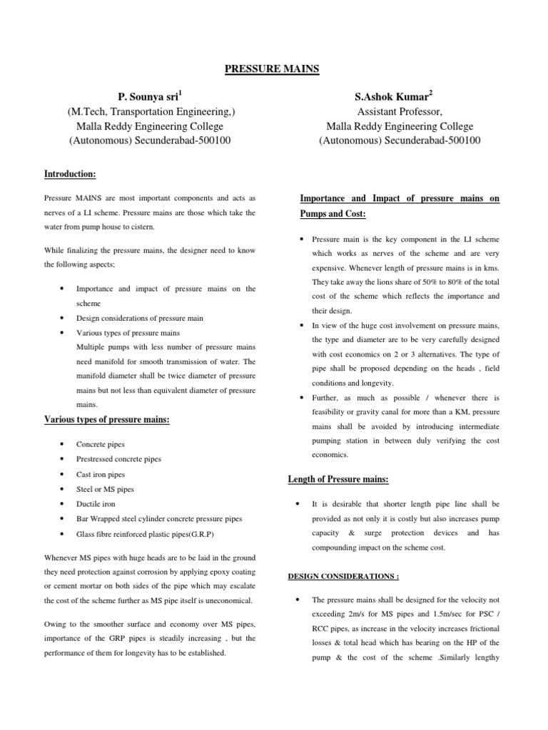 Pressure Mains | PDF | Buckling | Pipe (Fluid Conveyance)