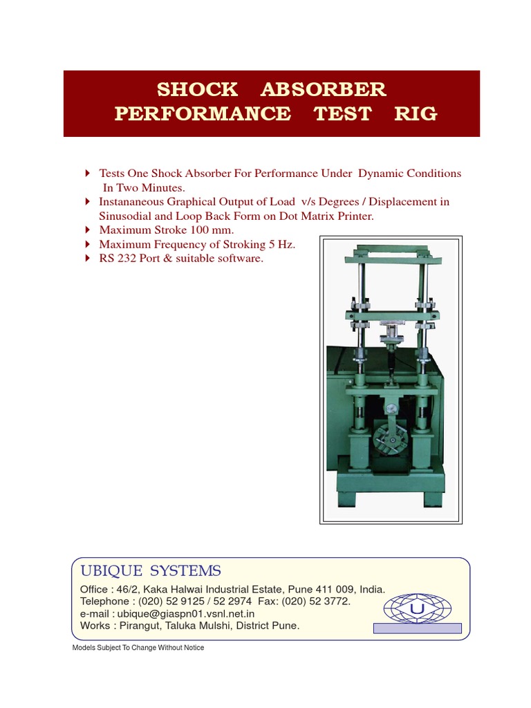 Shock Absorber Performance Test Rig: Ubique Systems | PDF | Technology ...