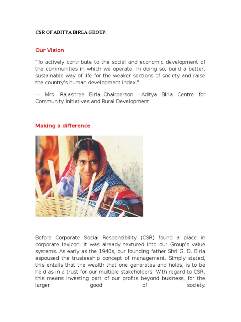 Aditya Birla Group's CSR Initiatives | PDF | Corporate Social ...