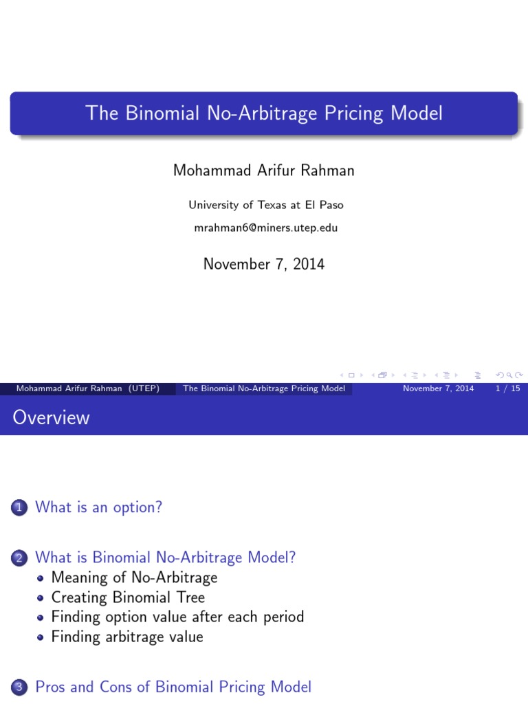 Presentation On Binomial Model | PDF | Call Option | Option (Finance)