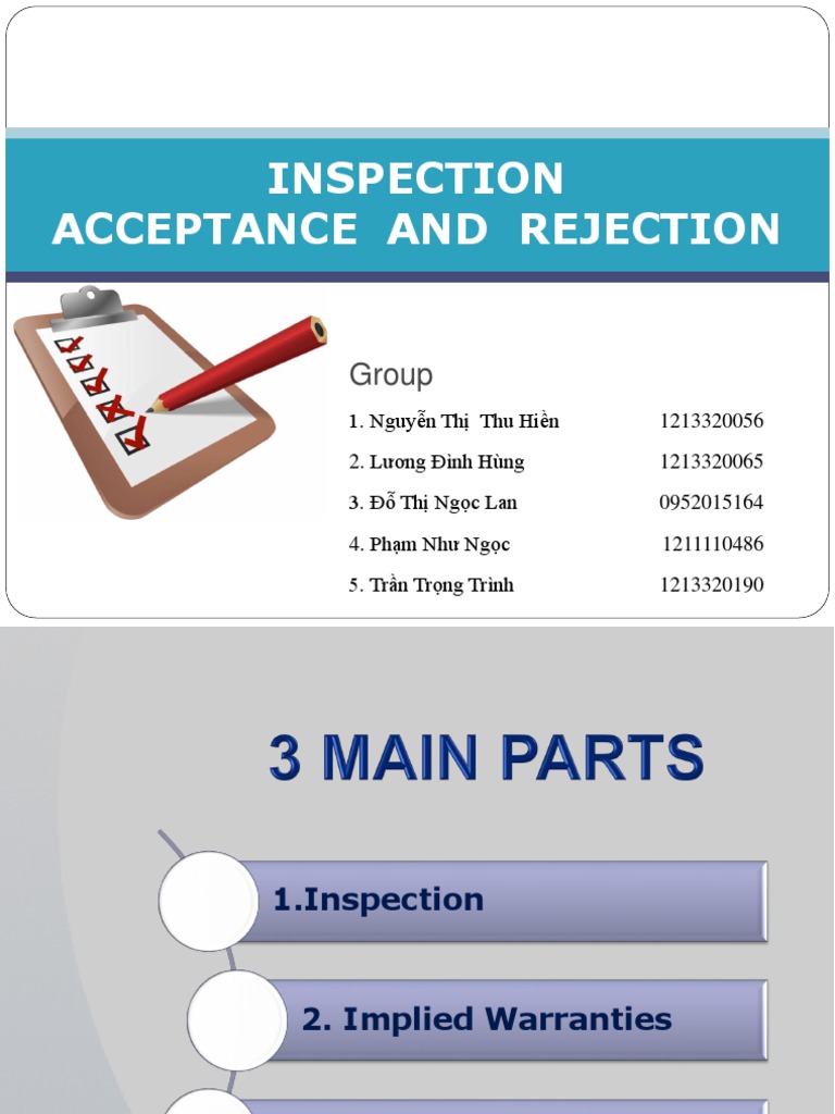 Inspection, Acceptance and Rejection | Implied Warranty | Law Of ...