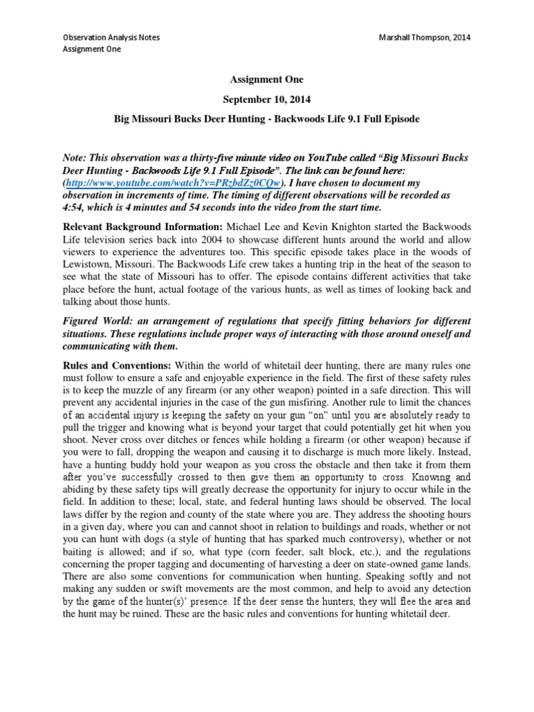 Missouri Deer Hunting Episode Analysis | PDF | White Tailed Deer | Hunting