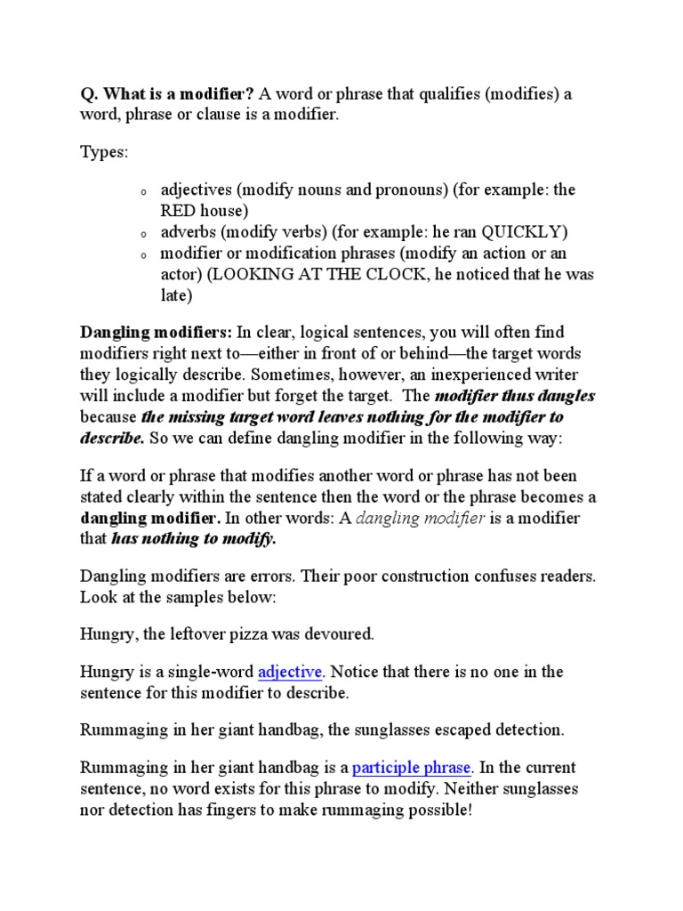 ENG 101 - Dangling Modifier | PDF | Phrase | Adjective