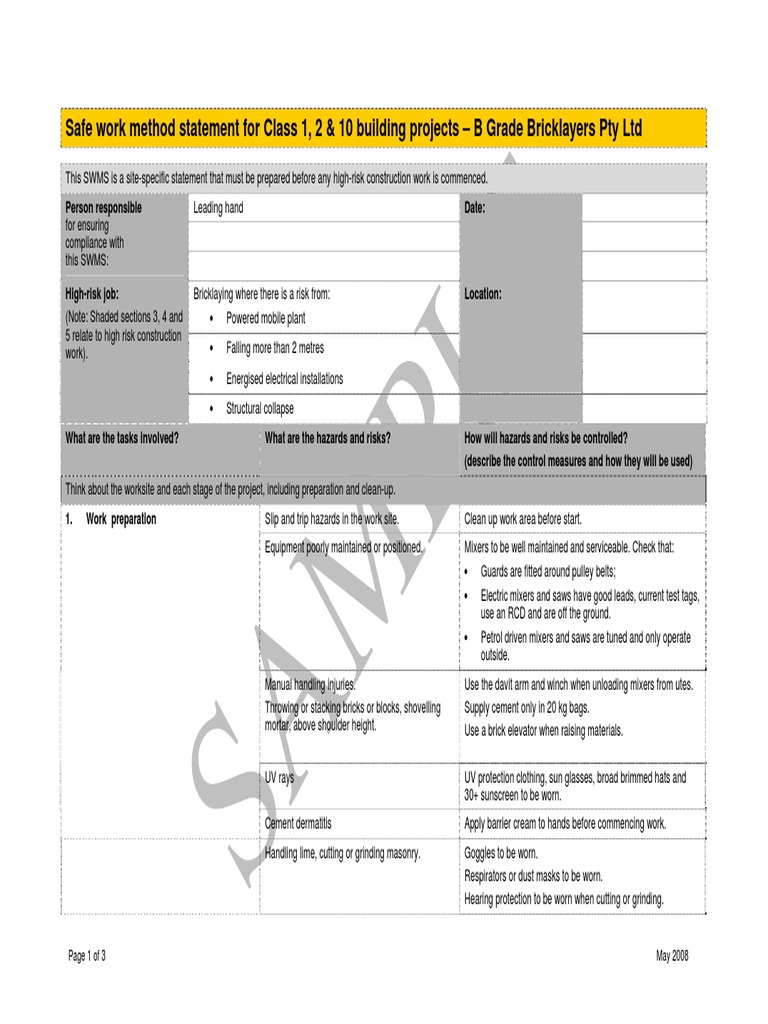 SWMS_sample_bricklaying.pdf | Scaffolding | Brick
