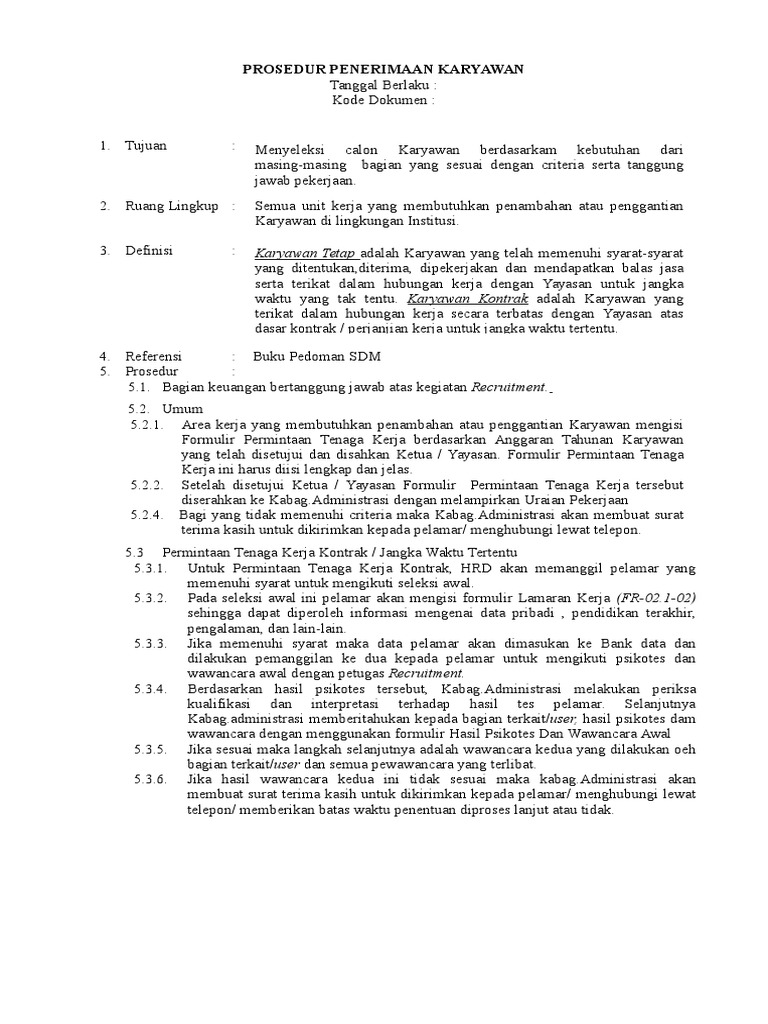 Prosedur Penerimaan Karyawan: Karyawan Tetap adalah Karyawan yang telah ...