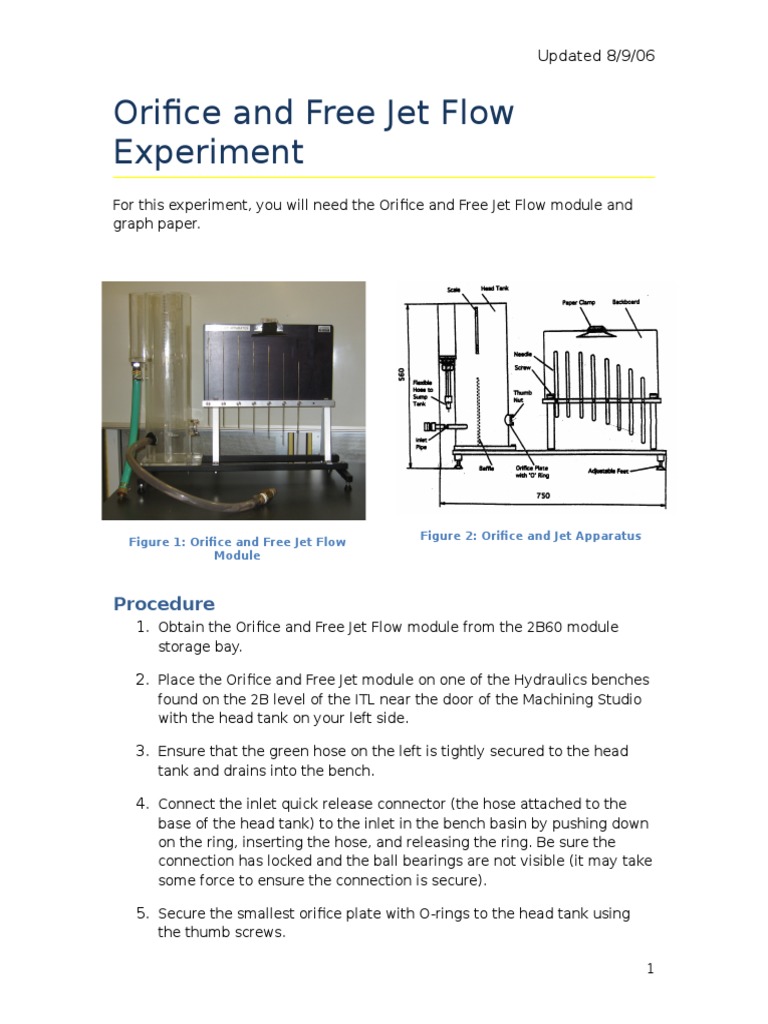 Orifice and Free Jet Flow Experiment: Updated 8/9/06 | PDF | Gas ...
