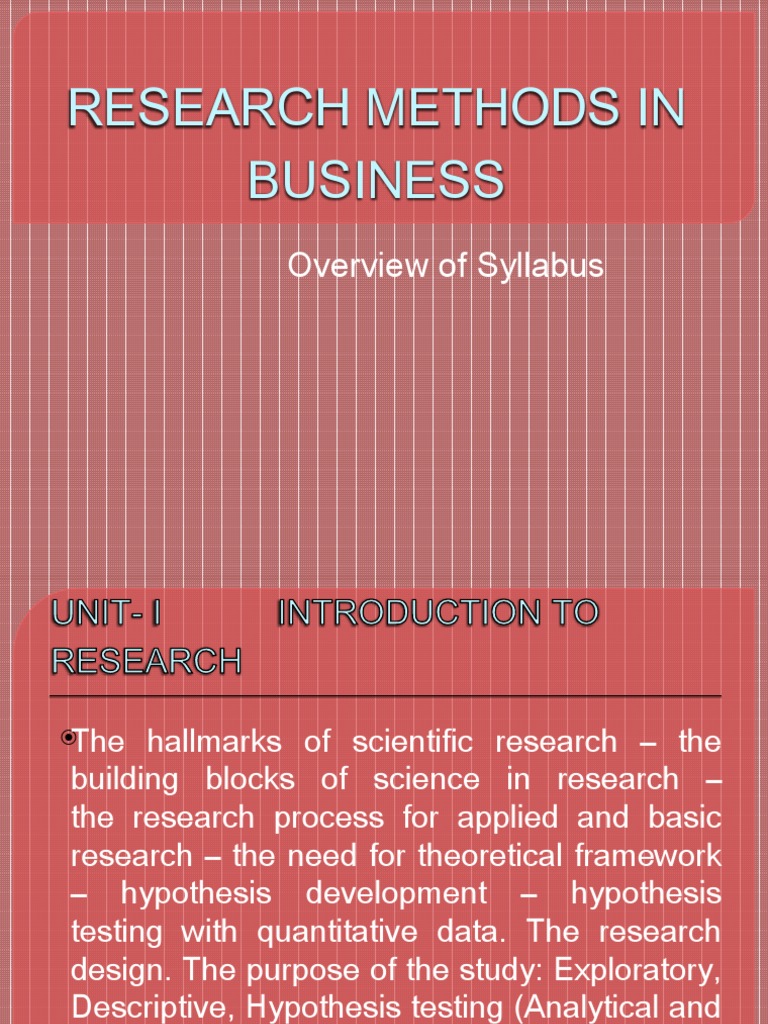 Research Methods in Business: Overview of Syllabus | Download Free PDF ...