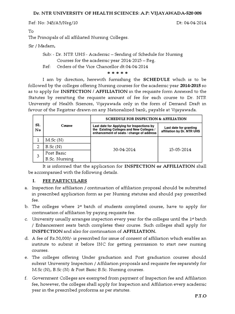 Guidelines for Nursing College Affiliation and Inspection Procedures ...