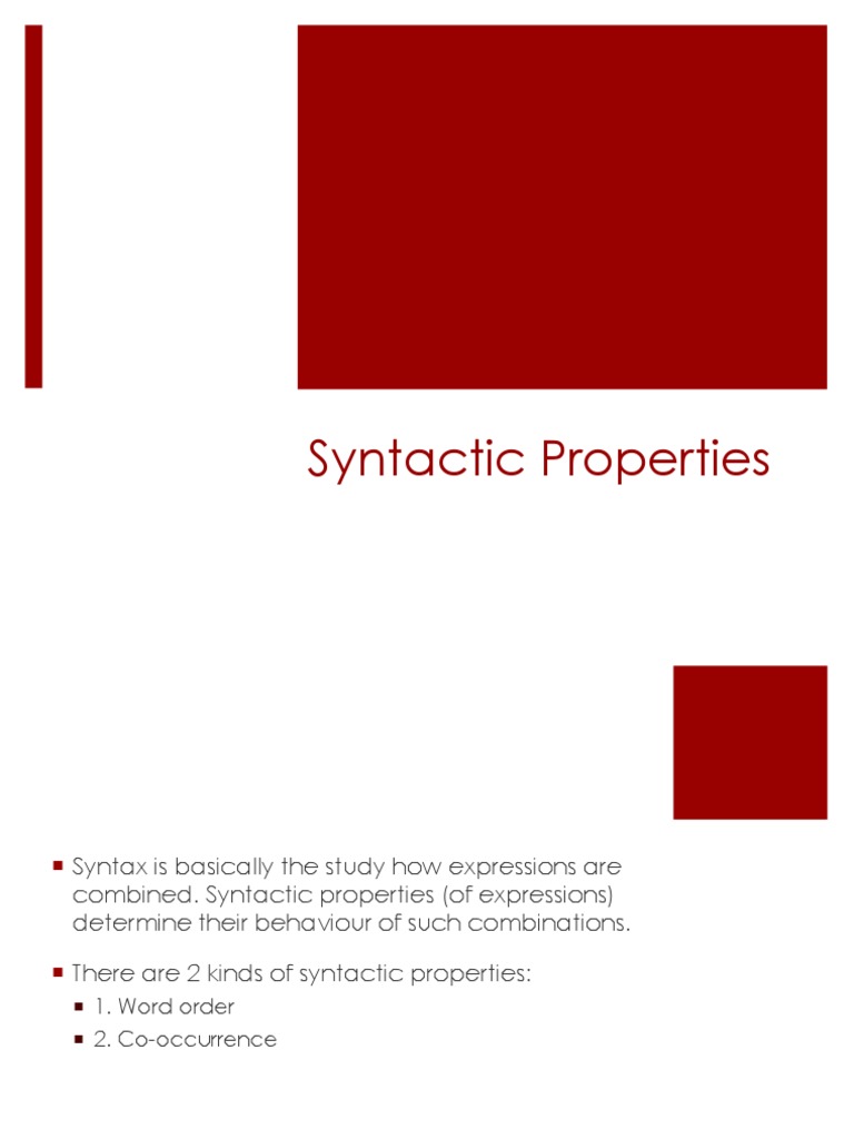 Syntactic Properties PDF Syntax English Language