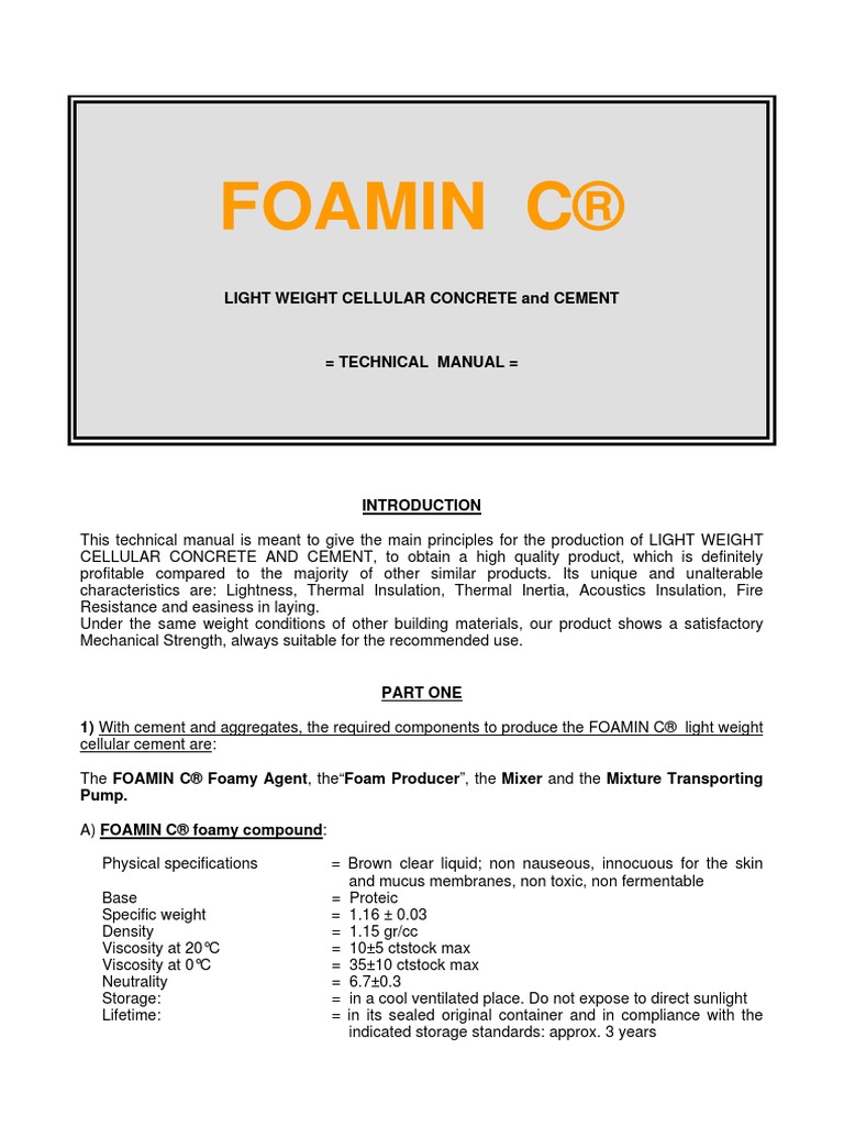 Foamin C®: Light Weight Cellular Concrete and Cement | PDF | Thermal ...