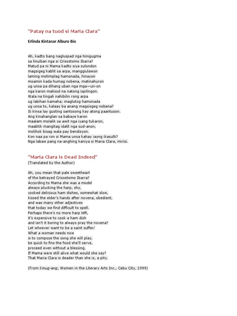 Lit 1 - Patay Na Tuod Si Maria Clara | PDF