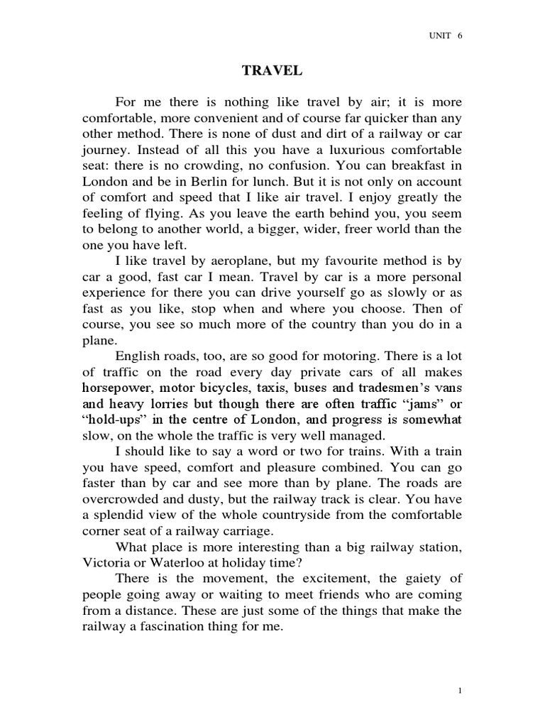 Travel: Unit 6 | PDF | Style (Fiction) | Morphology