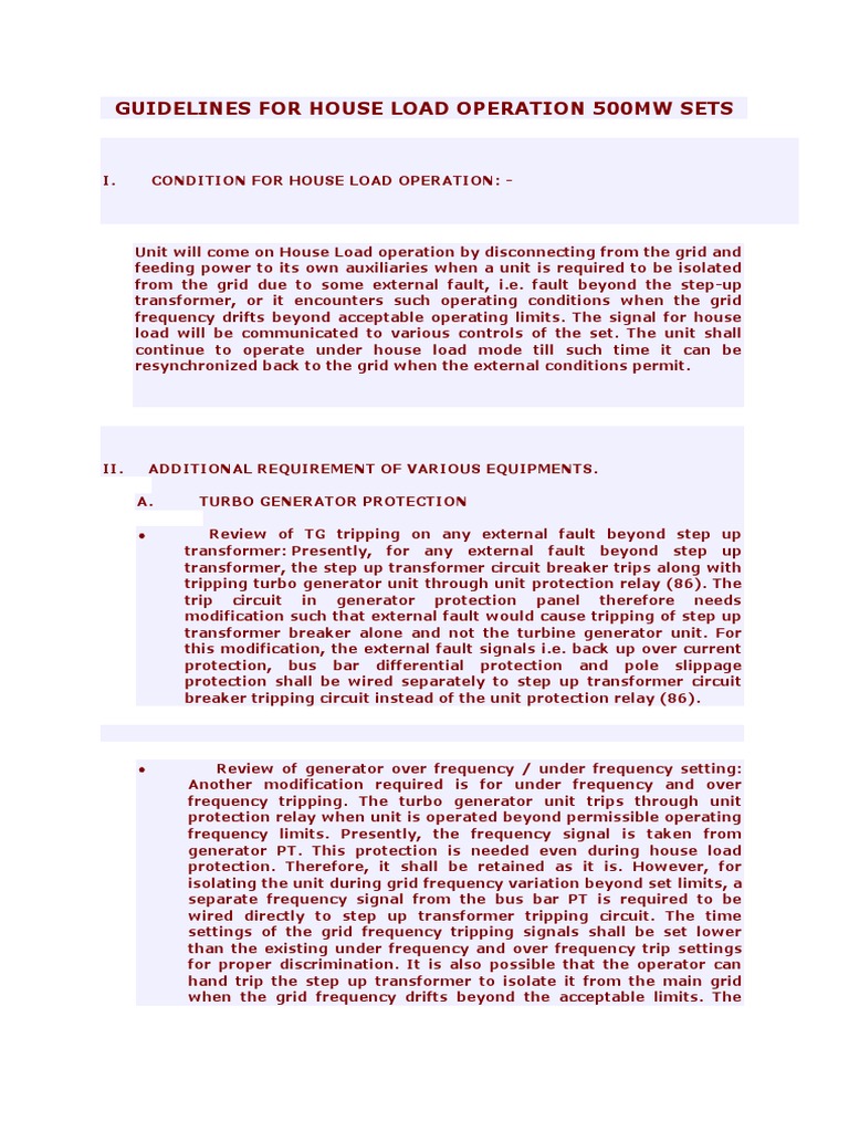 House Load Operation Guidelines for 500MW | PDF | Electrical Grid | Valve