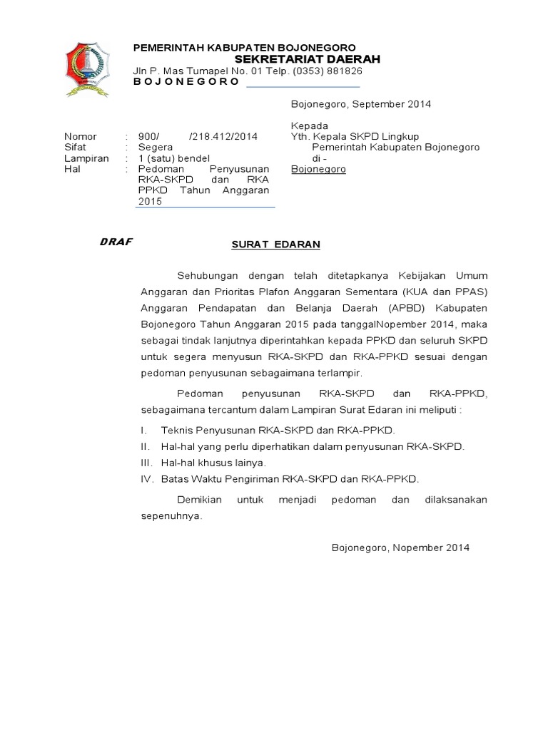 Draft Surat Edaran Pedoman Penyusunan Rka 2015 Se Pedoman Rka 2015 ...