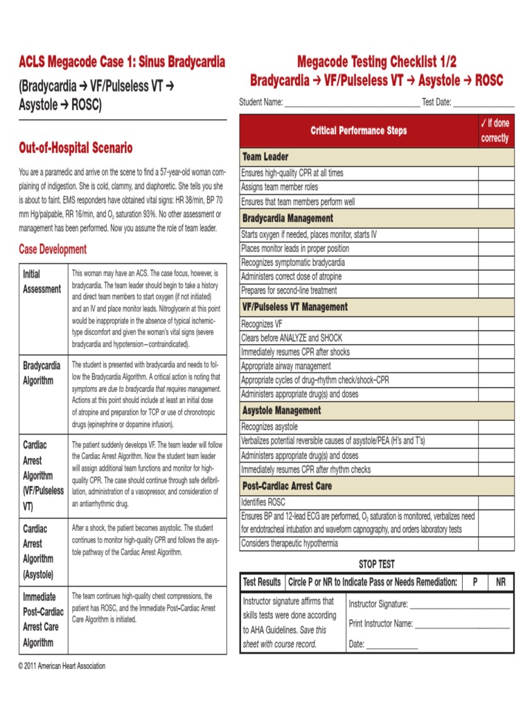 Aha Acls Megacode Scenarios Pdf Cardiopulmonary Resuscitation Cardiac Arrest