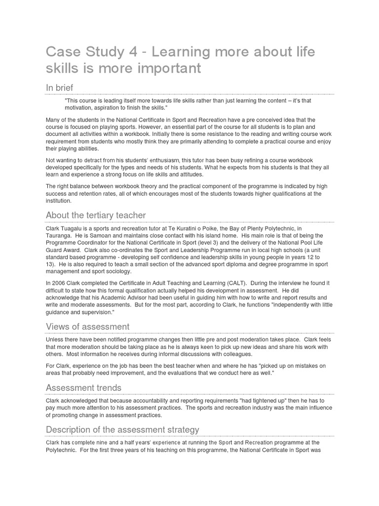 Case Study & Life Skills | Educational Assessment | Health Education