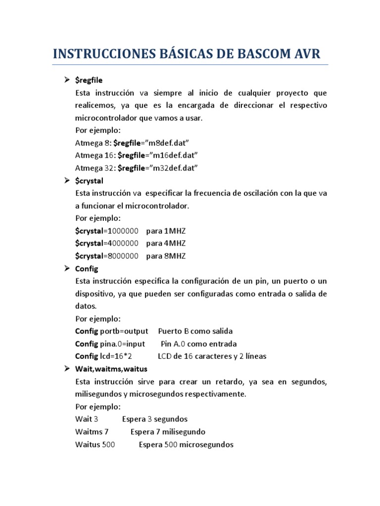 Instrucciones Básicas de Bascom Avr | PDF | Microcontrolador ...