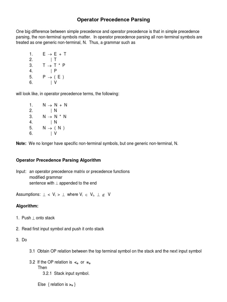 Operator Precedence Parsing | PDF | Parsing | Style (Fiction) Operator Precedence Parsing | PDF | Parsing | Style (Fiction)