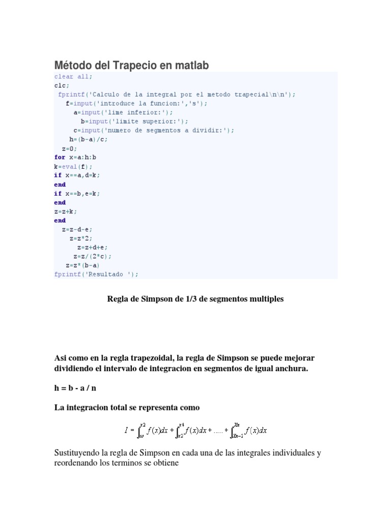 Metodos Trapecio Simpson | PDF | Matemáticas De La Computación | Integral