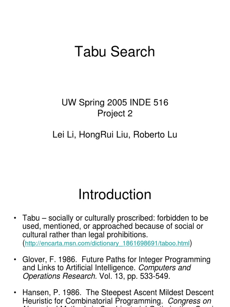 TabuSearch Example Minimum Spanning Tree | PDF