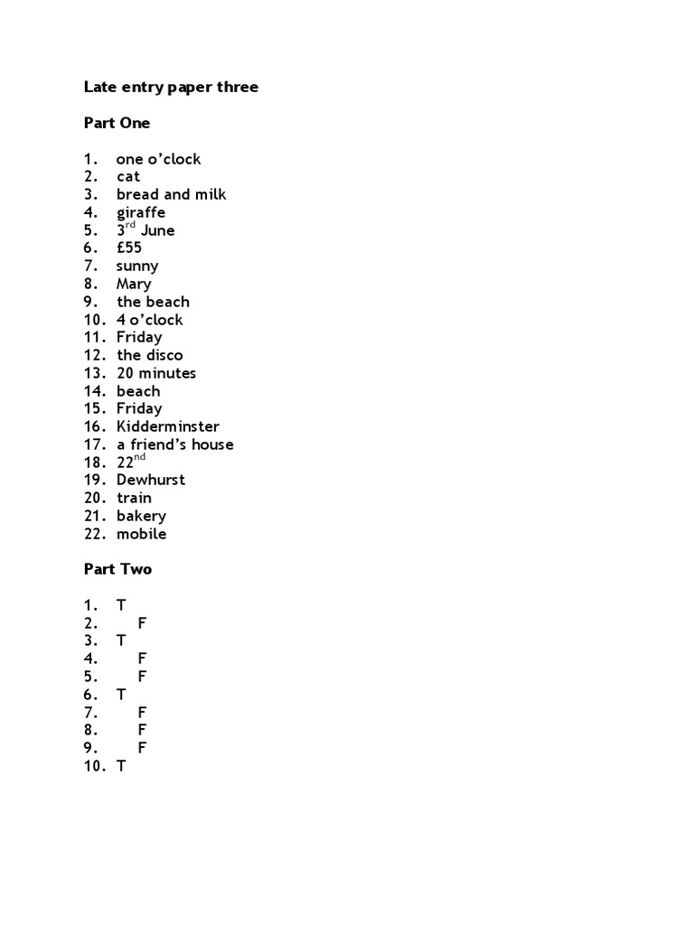 Late Entry Paper Three Part One | PDF | Home & Garden