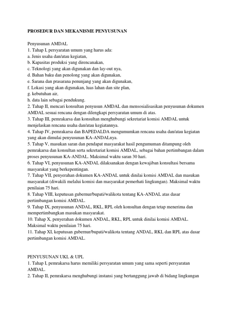 Prosedur Dan Mekanisme Penyusunan Dokumen Amdal | PDF