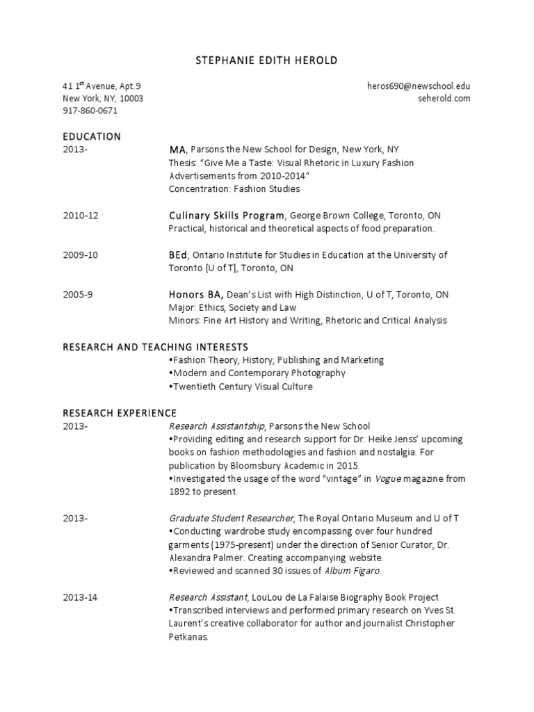 Stephanie Edith Herold CV | PDF | Fashion | Doctor Of Philosophy