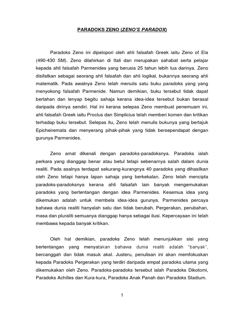 Paradoks Zeno (Zeno's Paradox) | PDF