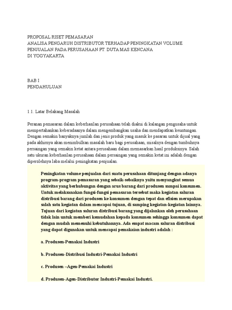 Proposal Riset Pemasaran | PDF