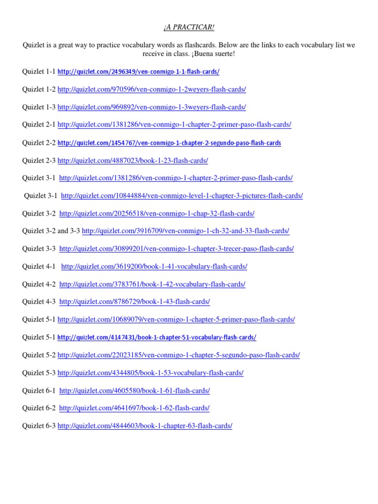 Ven Conmigo 1 Quizlet Vocabulary Spanish I | PDF | Morphology | Semiotics