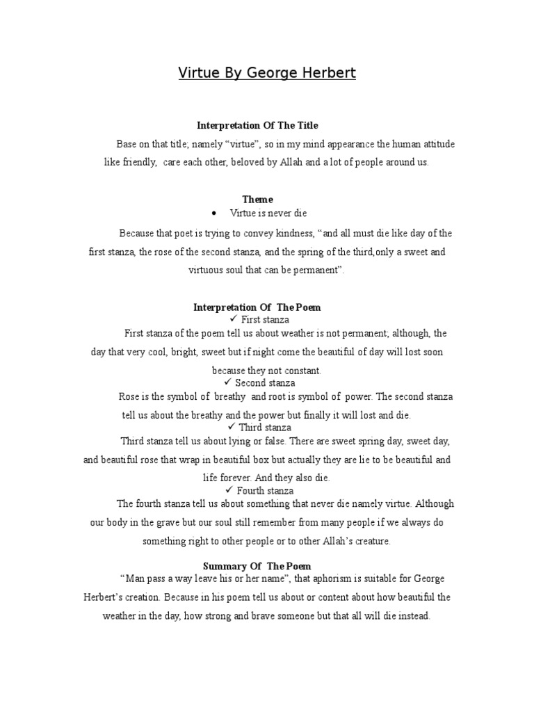 Virtue by George Herbert | PDF | Poetry | Virtue