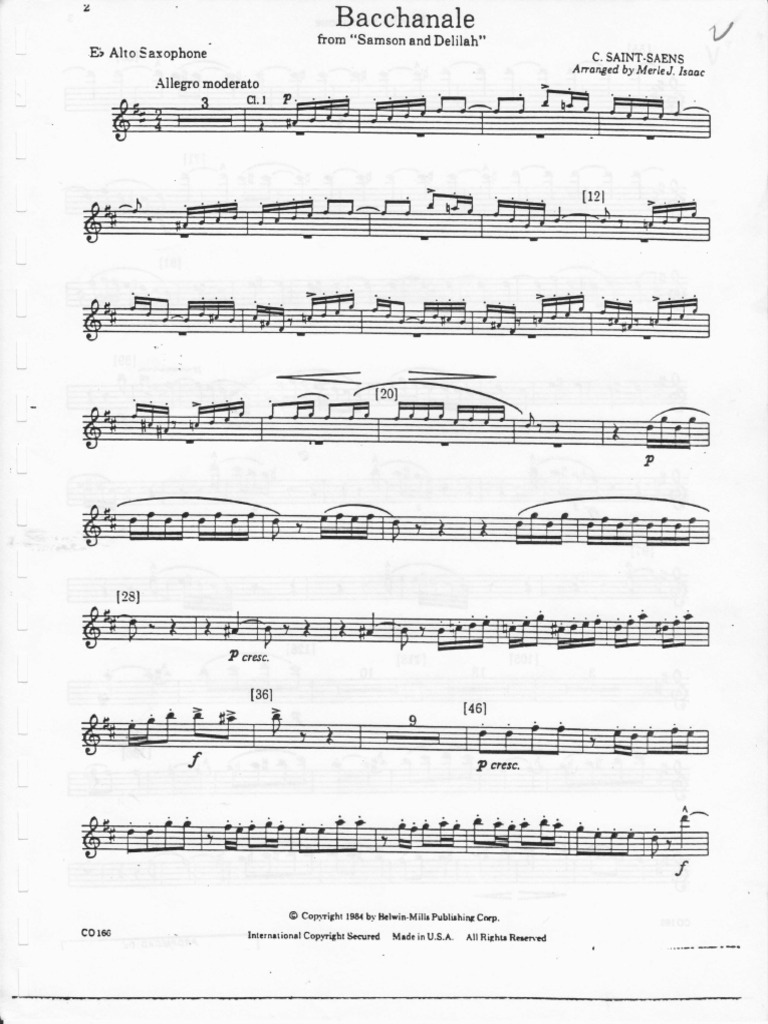 Alto Saxophone Bacchanale Arrangement | PDF