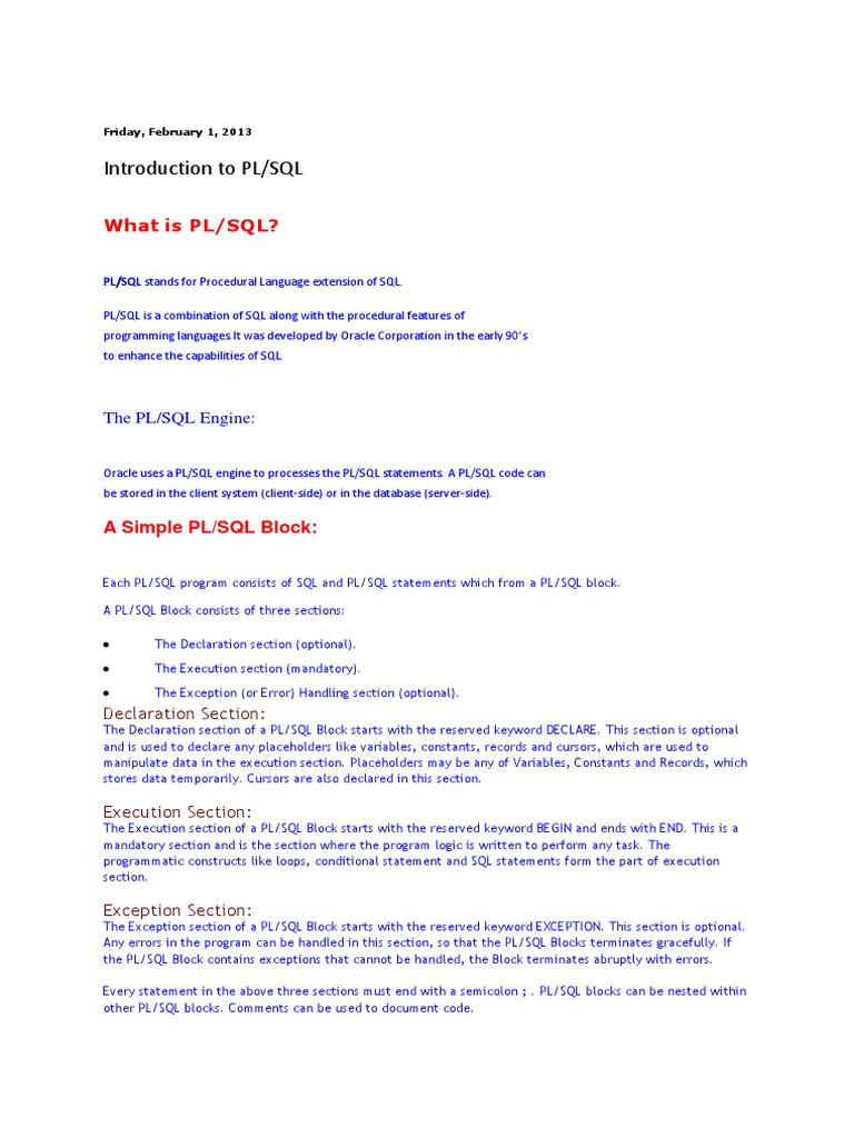 Introduction to PL/SQL Basics | PDF