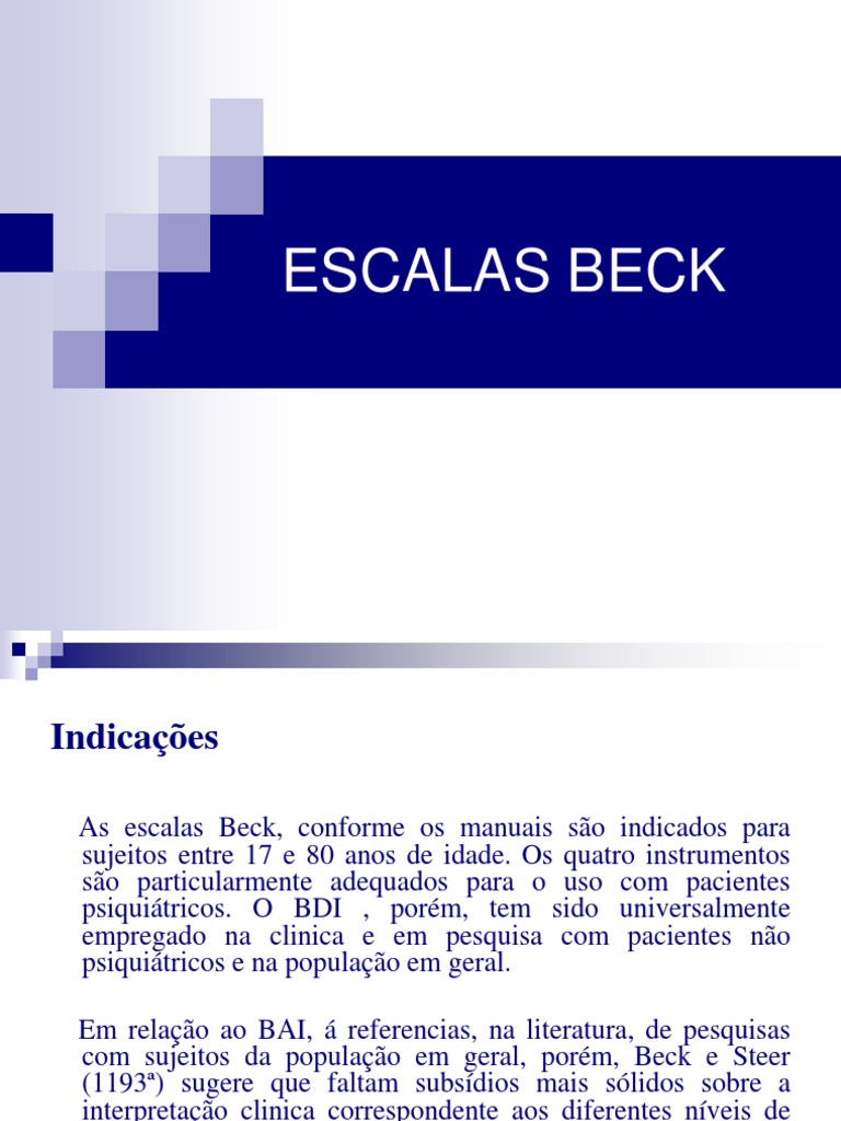 Escalas Beck: BDI, BAI, BHS e BSI | PDF | Depressão | Suicídio
