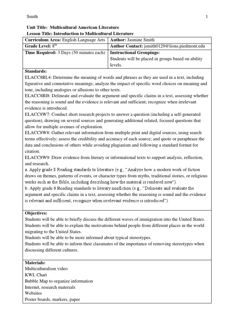 Multi Cultural Literature Unit Plan | PDF | Epistemology | Cognition
