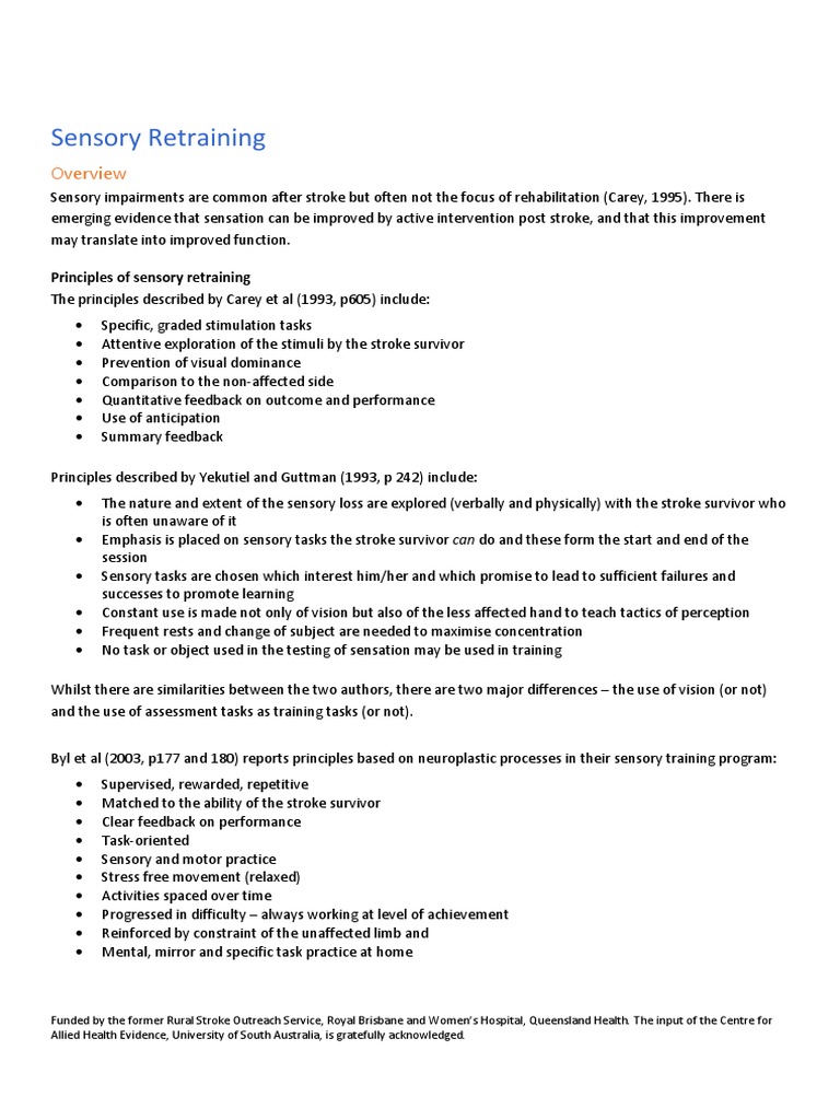 Sensory Retraining | PDF | Somatosensory System | Perception