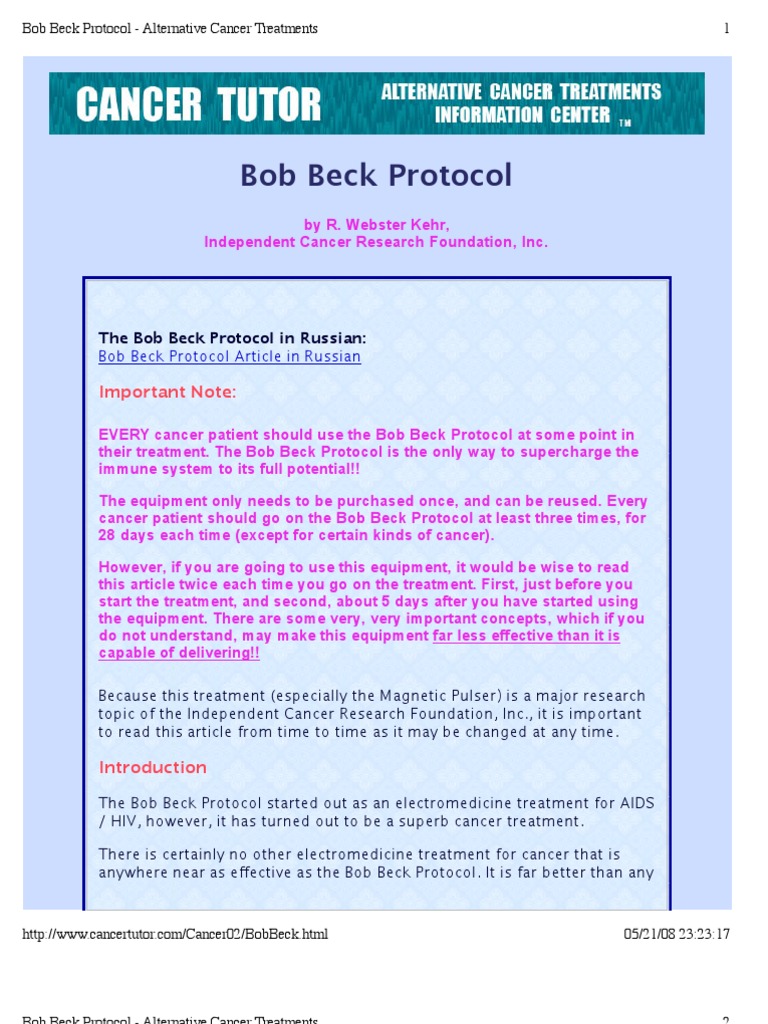 Bob Beck Protocol - Alternative Cancer Treatments | PDF | Cancer ...