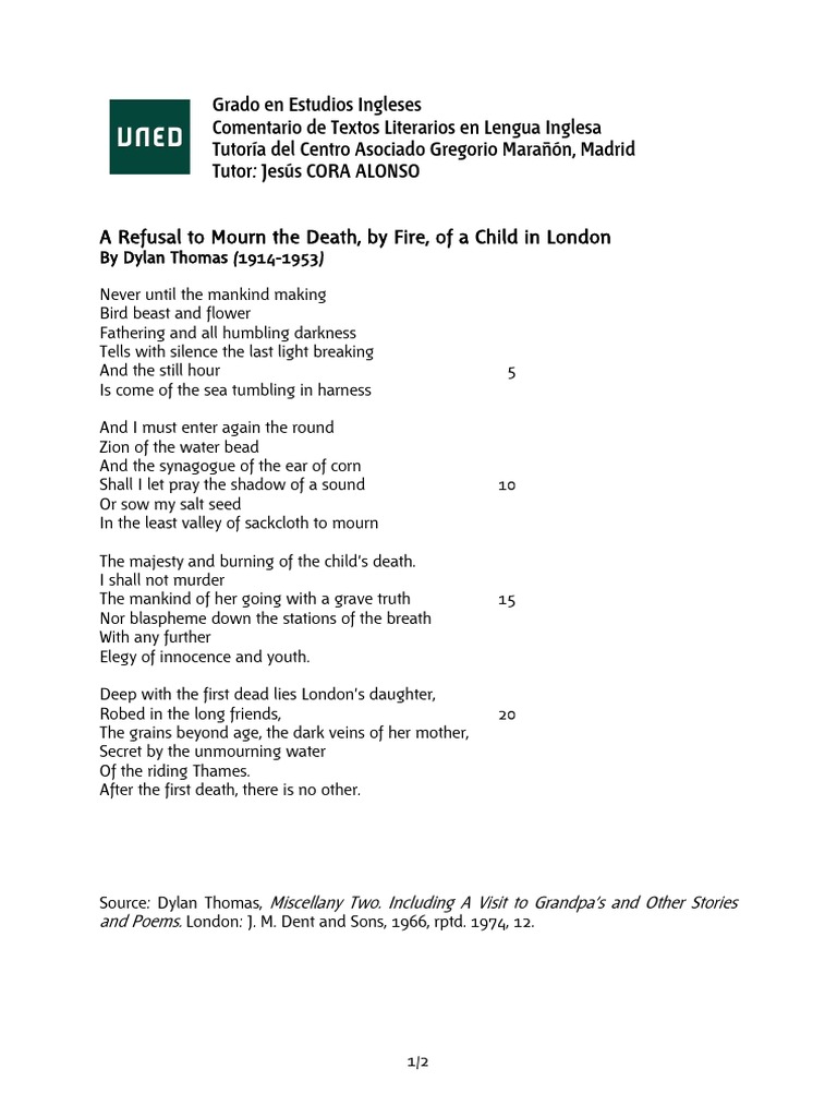 Dylan Thomas Worksheet | PDF | Poetry | Languages