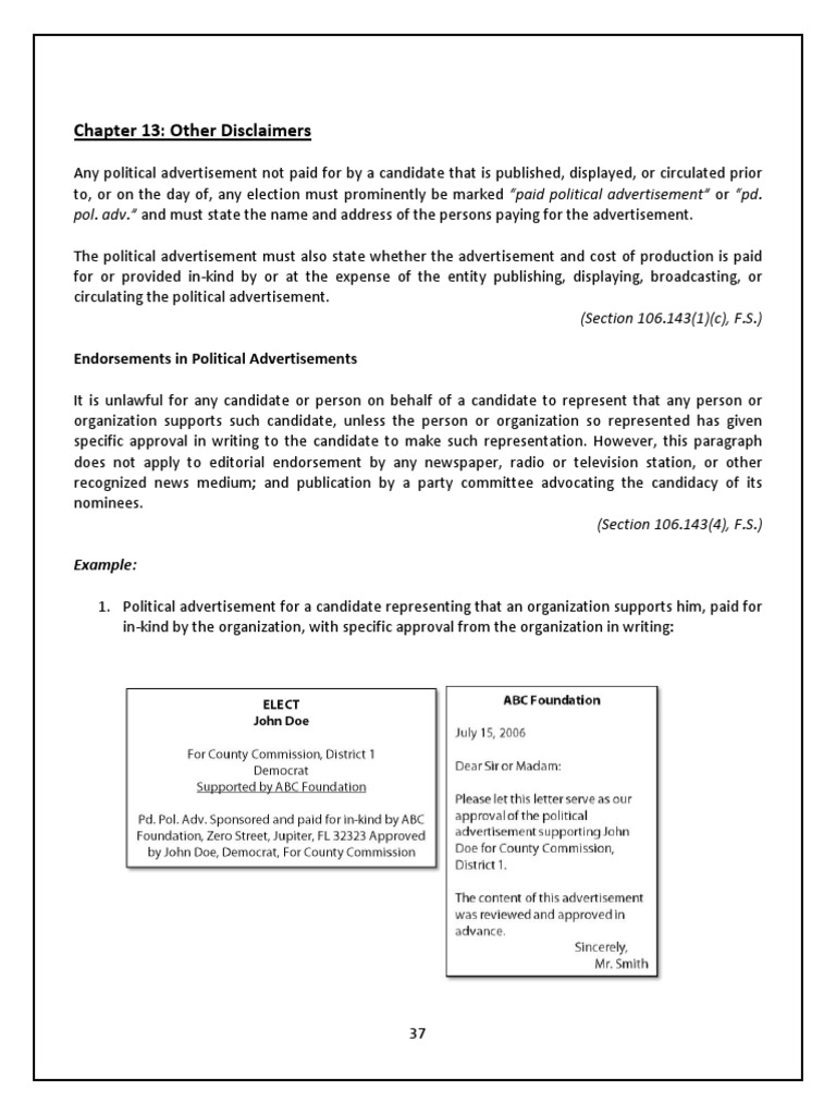Chapter 13: Other Disclaimers | PDF | Campaign Finance In The United ...