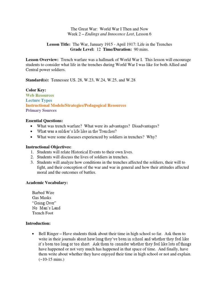 Wwi Unit - Lesson 6 - Life in The Trenches | PDF | Lecture ...