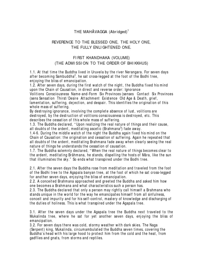Abridgement of Mahavagga First Khandhaka | PDF