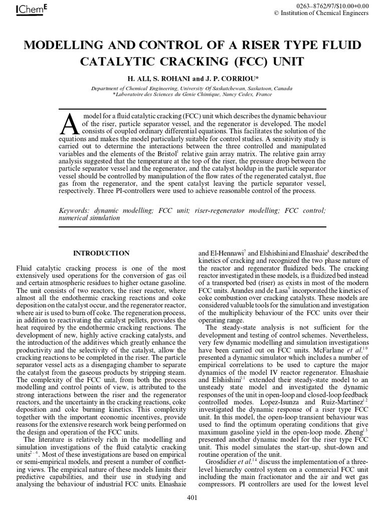 Modeling and Control of A Riser Type Fluid Catalytic Cracking (FCC ...