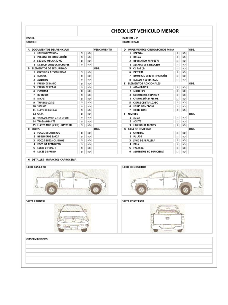 Check List Camionetas