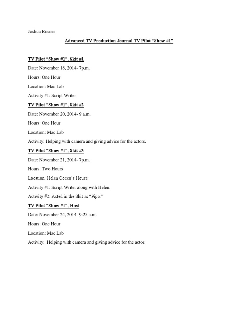 Advanced TV Production Journal: Show #1 | PDF | Art