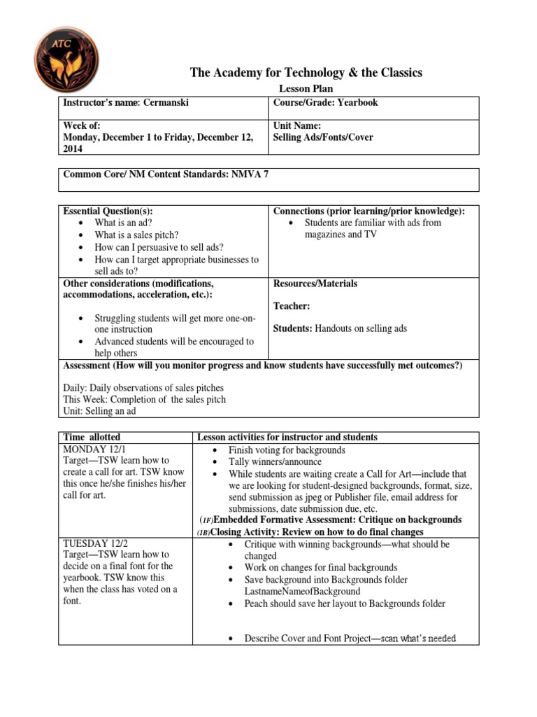 Yearbook Ad Sales Lesson Plan | PDF | Educational Assessment ...