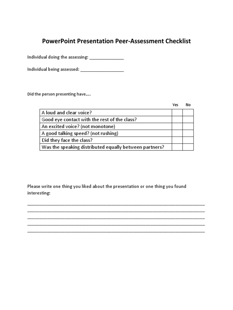 Peer Assessment Checklist for Presentations | PDF | Social Science ...