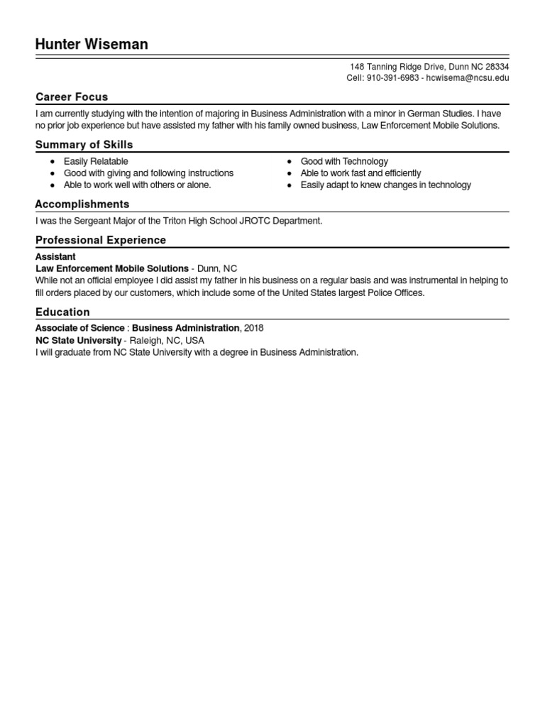 Hunter Wiseman Resume | PDF | Computers