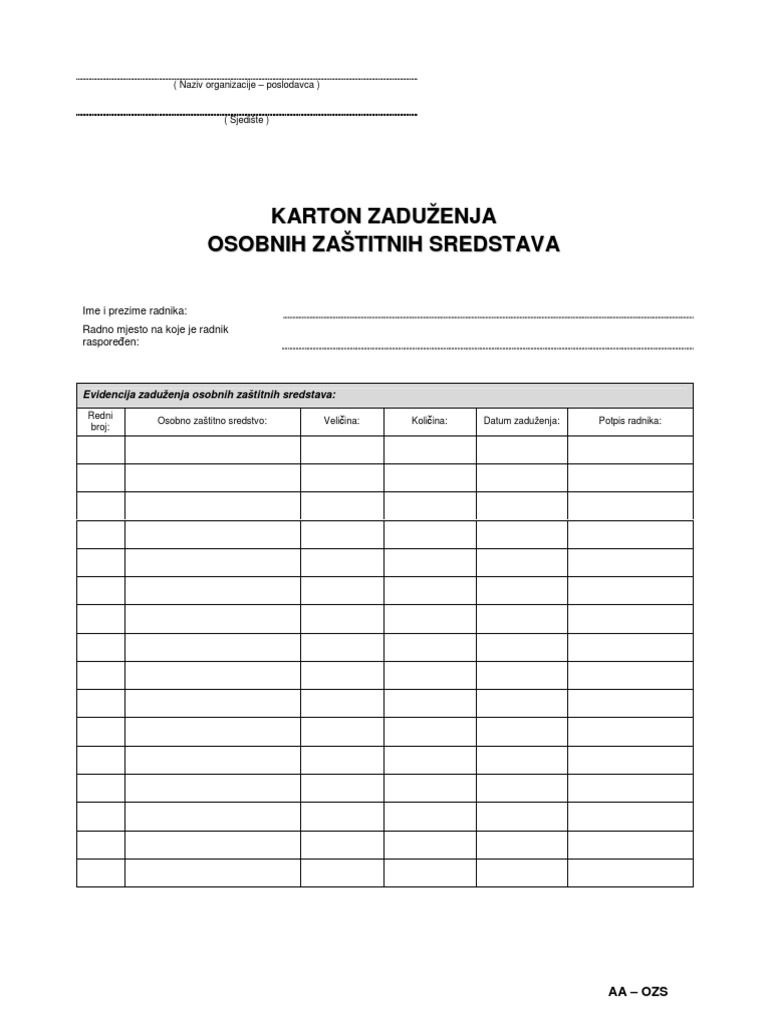 Karton Zaduzenja Ozs | PDF